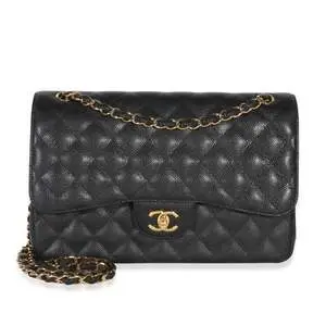 Chanel Quilted Caviar Jumbo Double Flap Bag - Black