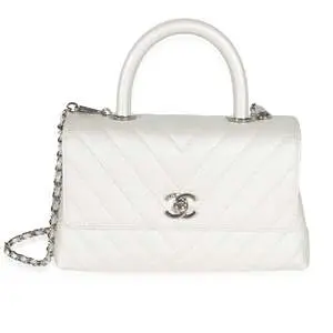 CHANEL Silver Chevron Caviar Mini Coco Top Handle Bag