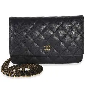 Chanel Quilted Caviar Classic Wallet On Chain - Black