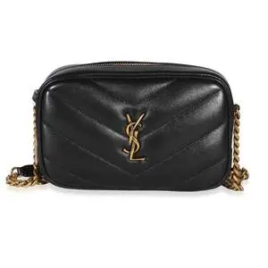 Saint Laurent Lambskin Matelasse Monogram Loulou Camera Bag - Black