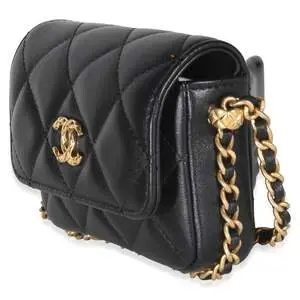 Chanel Quilted Lambskin Cc Clutch With Chain - Black