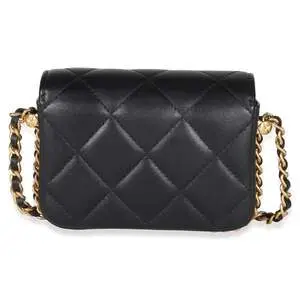 Chanel Quilted Lambskin Cc Clutch With Chain - Black