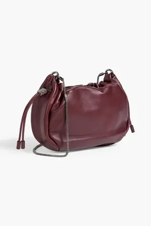 Brunello Cucinelli Beaded Embellished Leather Shoulder Bag