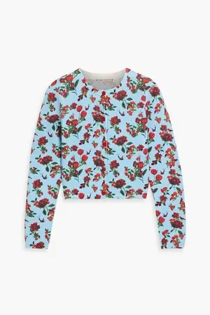 Alice + Olivia Alice Olivia Carson Floralprint Cottonblend Cardigan - Light Blue