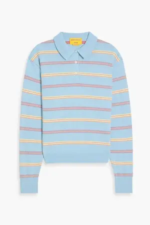 Guest In Residence Collegiate Striped Cashmere Polo Sweater - Light Blue
