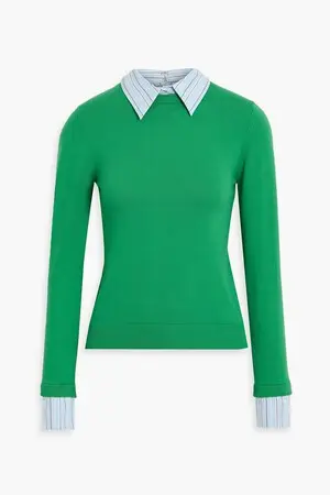 Alice + Olivia Alice Olivia Porla Poplintrimmed Cottonblend Sweater - Green