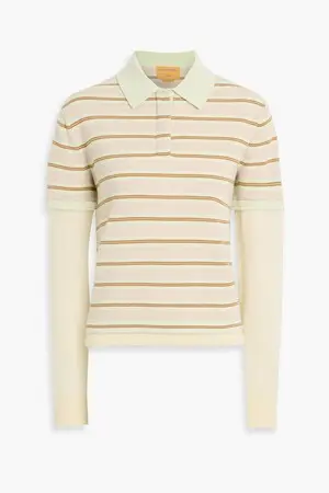 Guest In Residence Striped Layered Cashmere Polo Sweater - Light Green