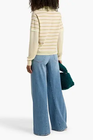 Guest In Residence Striped Layered Cashmere Polo Sweater - Light Green