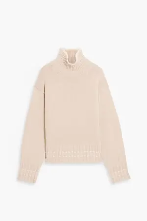 Guest In Residence Tipped Cozy Cashmere And Woolblend Turtleneck Sweater - Beige