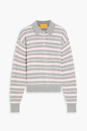 Guest In Residence Striped Cashmere Polo Sweater - Light Gray