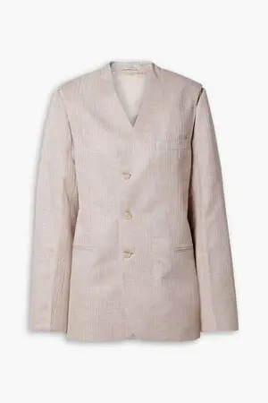 BETTTER Lorca Convertible Embroidered Pinstriped Linenblend Blazer - Beige