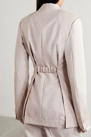 BETTTER Lorca Convertible Embroidered Pinstriped Linenblend Blazer