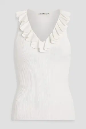 Alice + Olivia Alice Olivia Daryn Ruffled Ribbedknit Top