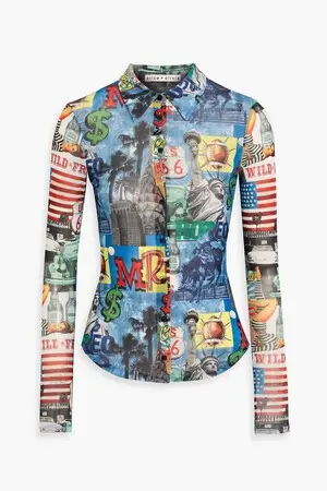 Alice + Olivia Alice Olivia Jade Printed Stretchmesh Shirt - Slate Blue