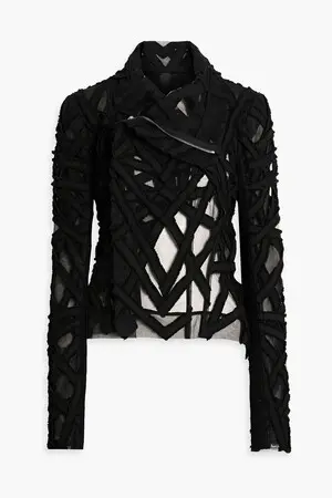 Rick Owens Distressed Tulle Biker Jacket - Black