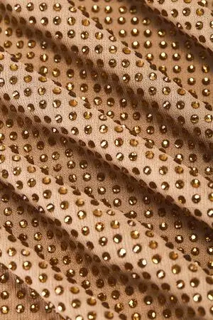 HAELO Rhinestone Halter Mini Dress - Tan