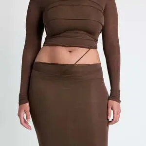 SKIMS Sheer Modal Midi Skirt With Side Slit - Cocoa