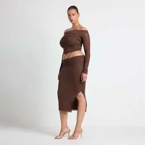 SKIMS Sheer Modal Midi Skirt With Side Slit - Cocoa