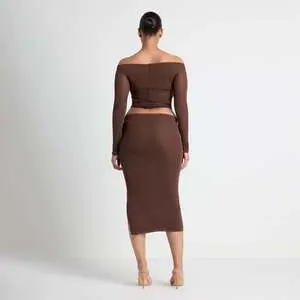 SKIMS Sheer Modal Midi Skirt With Side Slit - Cocoa