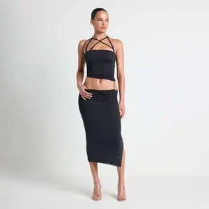 SKIMS Sheer Modal Midi Skirt - Onyx