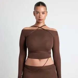 SKIMS Sheer Modal Off-the-shoulder Long Sleeve Top