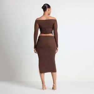 SKIMS Sheer Modal Off-the-shoulder Long Sleeve Top