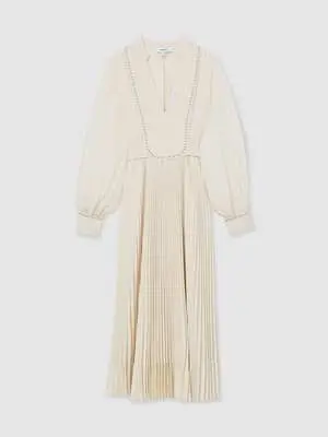 REISS Millie Stud-detail Pleated Midi Dress