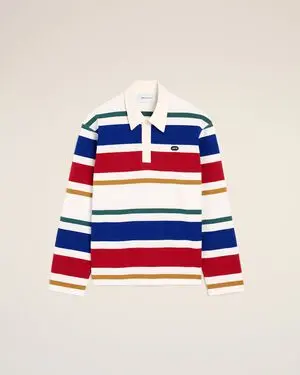 AMI Paris Multicolor Striped Cotton Polo With Patch Multicolor - White/blue/red