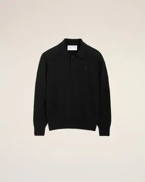 AMI Paris Black Wool Polo With De Coeur Black - Black/black