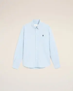 AMI Paris Blue Cotton Shirt With De Coeur Blue - Sky Blue