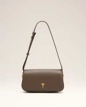AMI Paris Brown Cowhide Leather Paris Paris Shoulder Bag Brown - Truffle