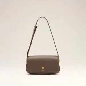 AMI Paris Brown Cowhide Leather Shoulder Bag - Truffle