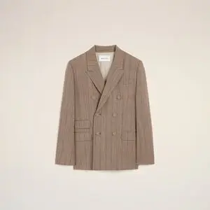 AMI Paris Brown Double Breasted Striped Wool Blazer Brown