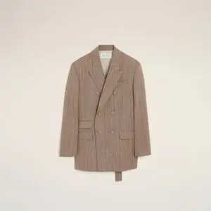 AMI Paris Brown Double Breasted Striped Wool Blazer Brown