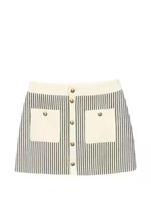 CELINE 2010s Triomphe Button Striped Mini Skirt