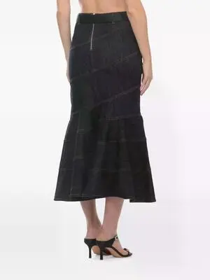 SELF-PORTRAIT Indigo Denim Belted Midi Skirt - Blue