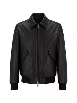 BOSS Leather Bomber Jacket - Black