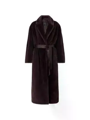 Pinko Long Faux-fur Coat With Belt - Brown