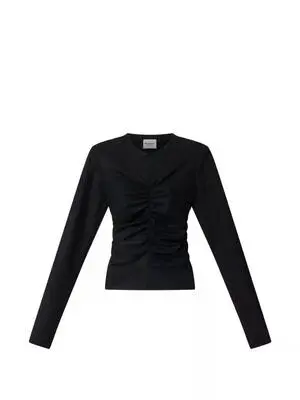 MARANT ETOILE Ruched Jersey Long Sleeve Top - Black