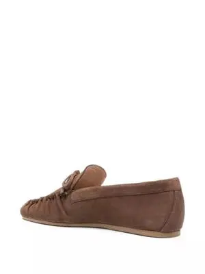 STUART WEITZMAN Suede Bow Embellishment Loafers - Brown