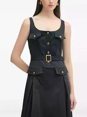 Luisa Spagnoli Round Neck Sleeveless Belted Midi Dress