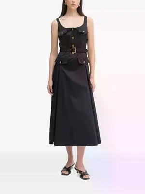 Luisa Spagnoli Round Neck Sleeveless Belted Midi Dress