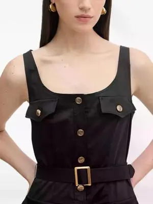 Luisa Spagnoli Round Neck Sleeveless Belted Midi Dress