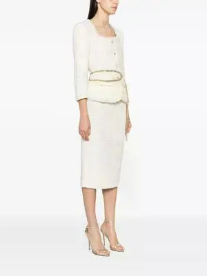 SELF-PORTRAIT Bouclé Midi Skirt And Jacket Set With Chain Belt