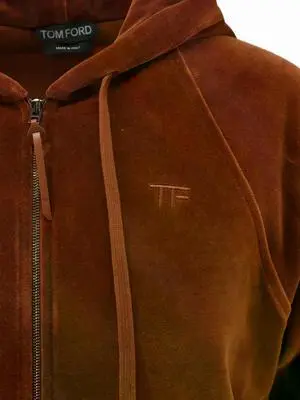 TOM FORD Stretch Cotton Velour Zip Hoodie With Tonal Tf Embroidered Logo - Brown