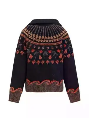 Alanui Fair Isle-pattern Wool Cardigan - Black