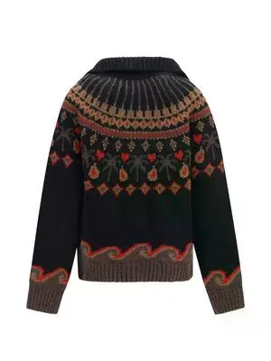 Alanui Fair Isle Wool Cardigan - Black