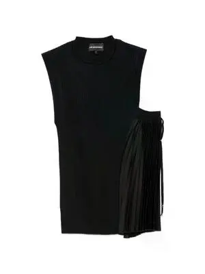 Emporio Armani Ribbed Knit Pleated Panel Sleeveless Top