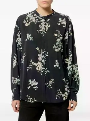 MARANT ETOILE Floral Print Pleated Shoulder Shirt - Black