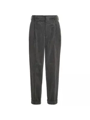 Brunello Cucinelli Frosted Cotton Corduroy Trousers With Double Pleats - Grey